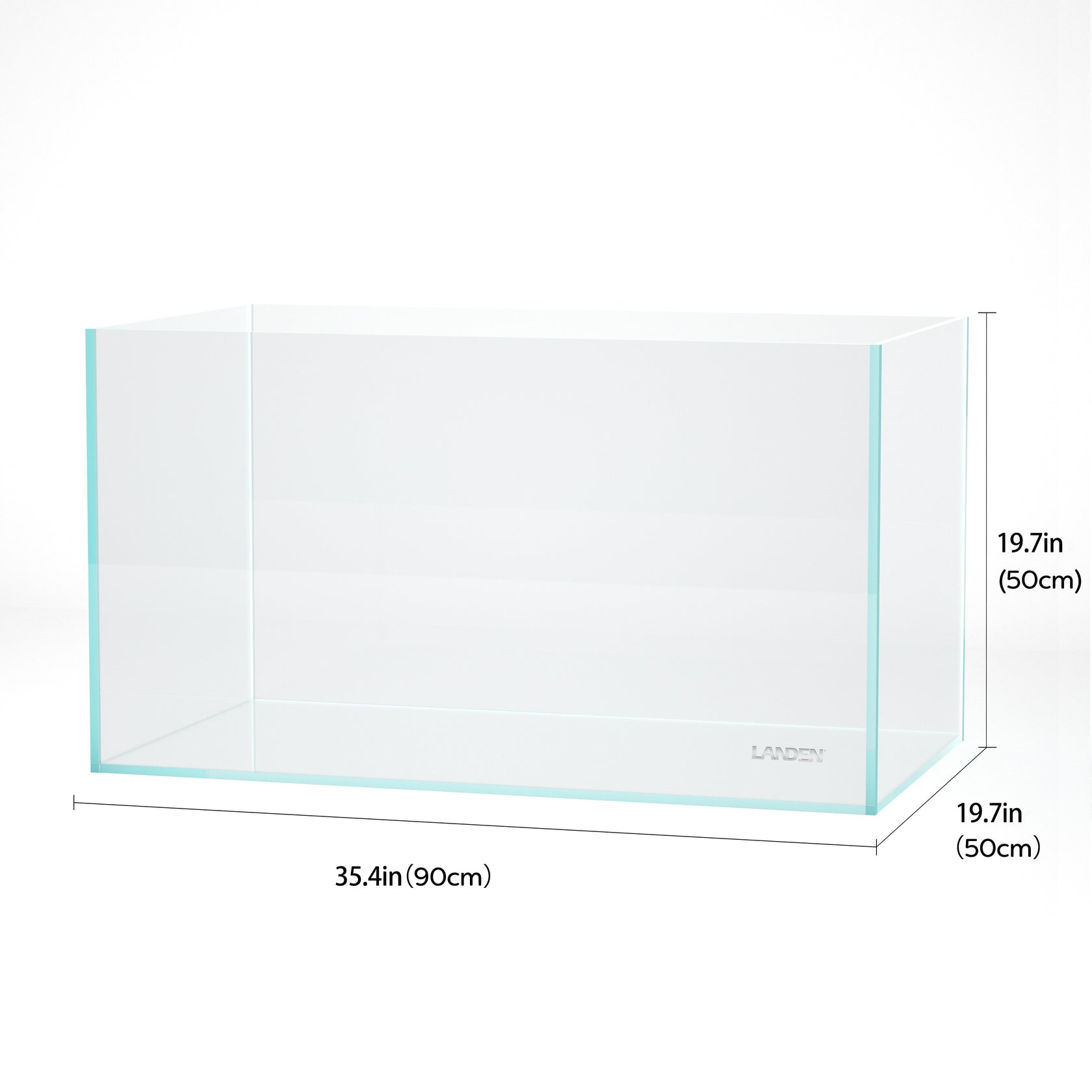 Landen 90P 55 Gallon Rimless Low Iron Aquarium Tank, 35.43" W× 19.69 ...